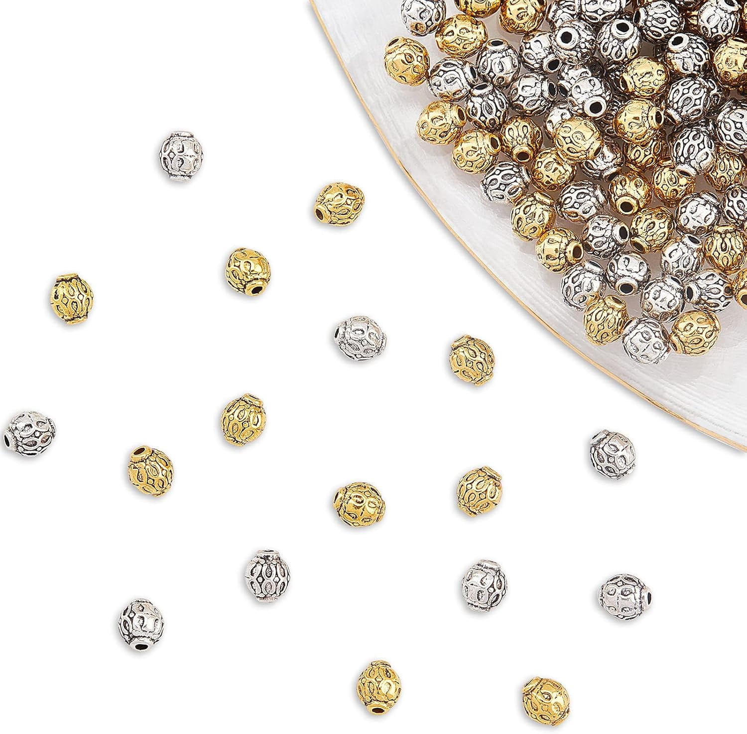 200pcs 6mm Spacer Beads Silver Golden Jewelry Bead Charm Spacers Alloy ...