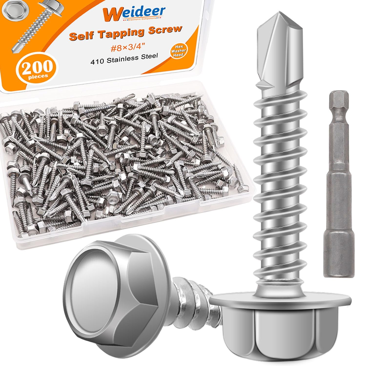 200pcs #8×3/4" Self Tapping Screws for Metal Sheet Metal Screws 410 ...