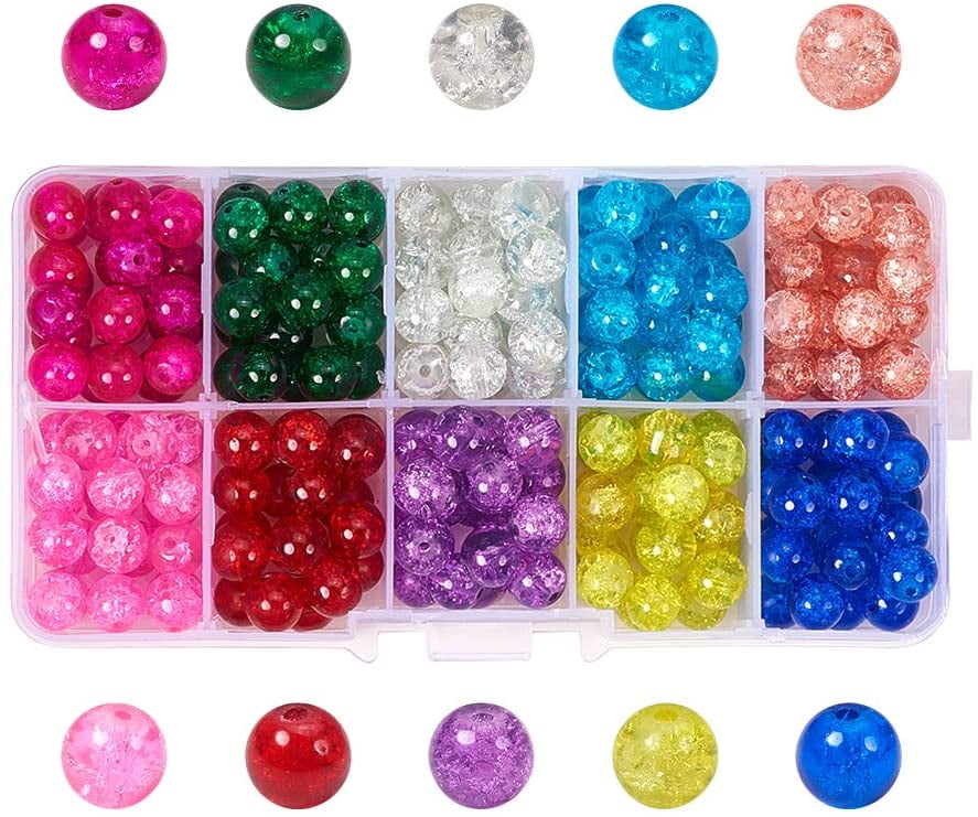 200pcs 8mm Crackle Lampwork Beads 10 Color Handcrafted Glass Round ...