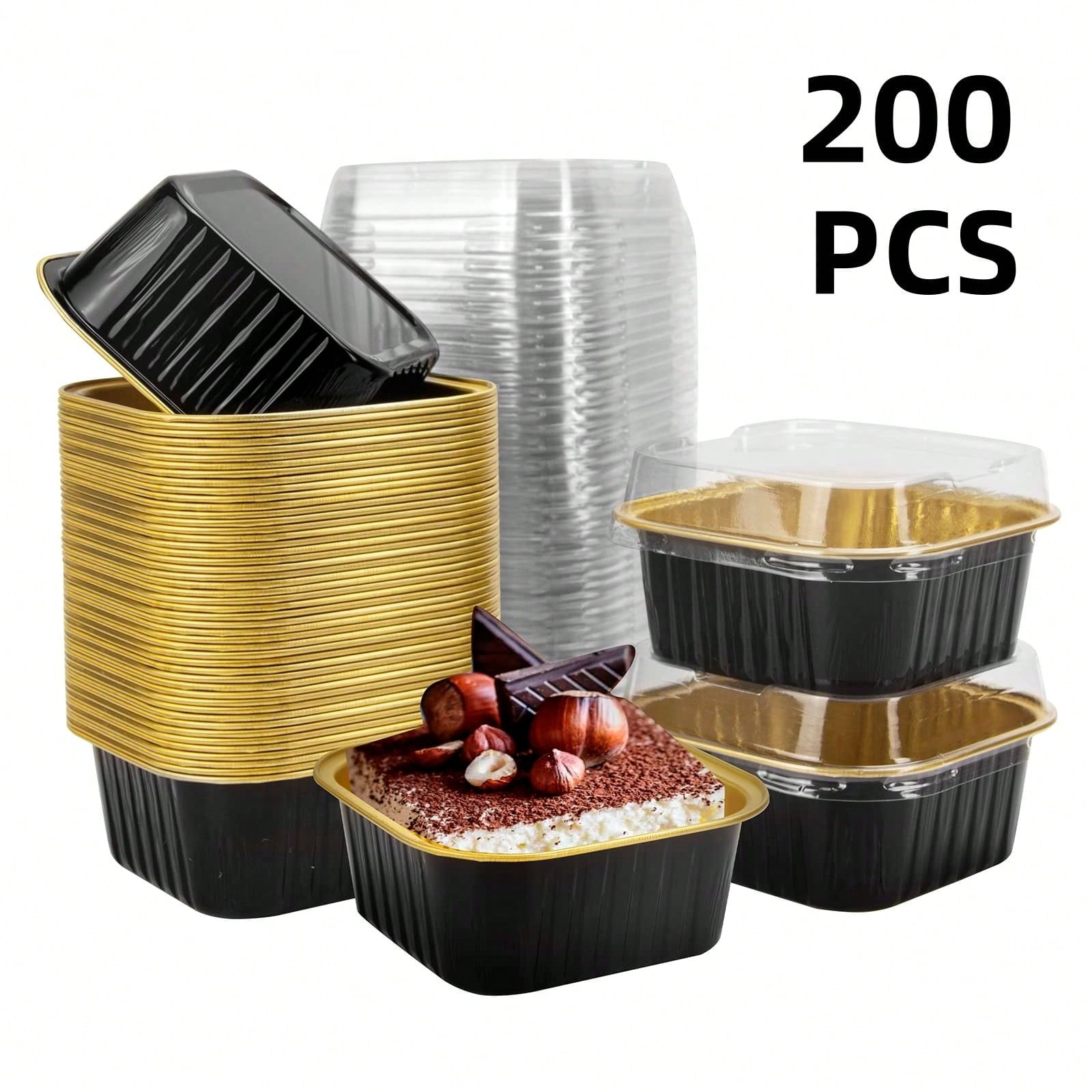 200 Pcs 5oz Aluminum Foil Baking Cups with Lids, Mini Cake Pans for ...