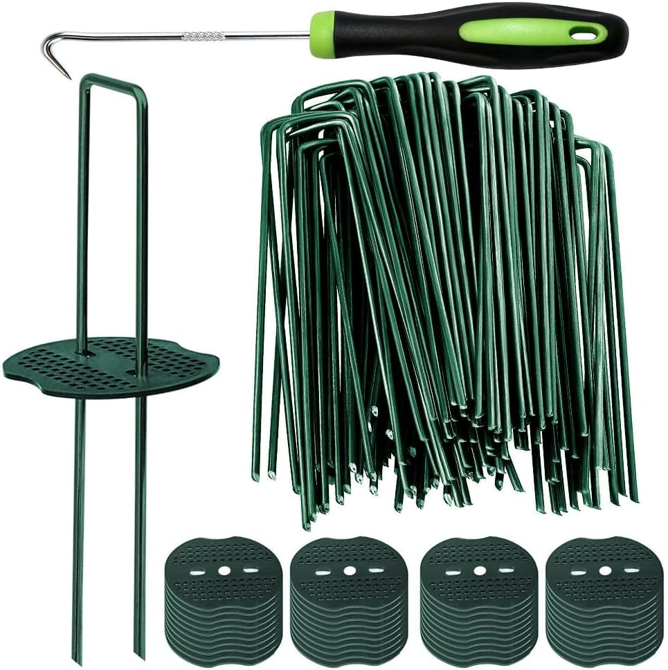 200pcs Black Landscape Staples + 200pcs Buffer Washer, 6 Inch 11 Gauge ...