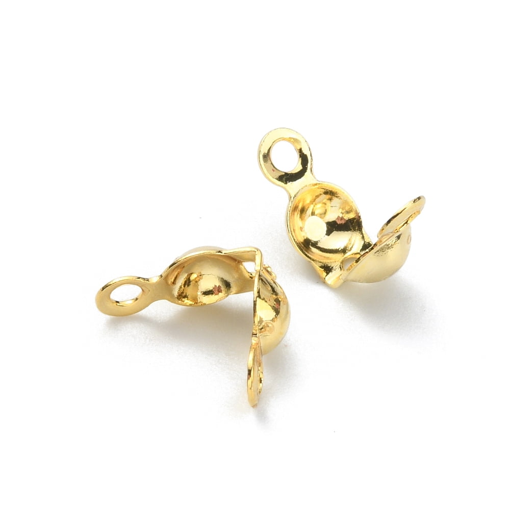 200pcs Brass Bead Tips Calotte Ends Clamshell Knot Cover golden 6~7 ...
