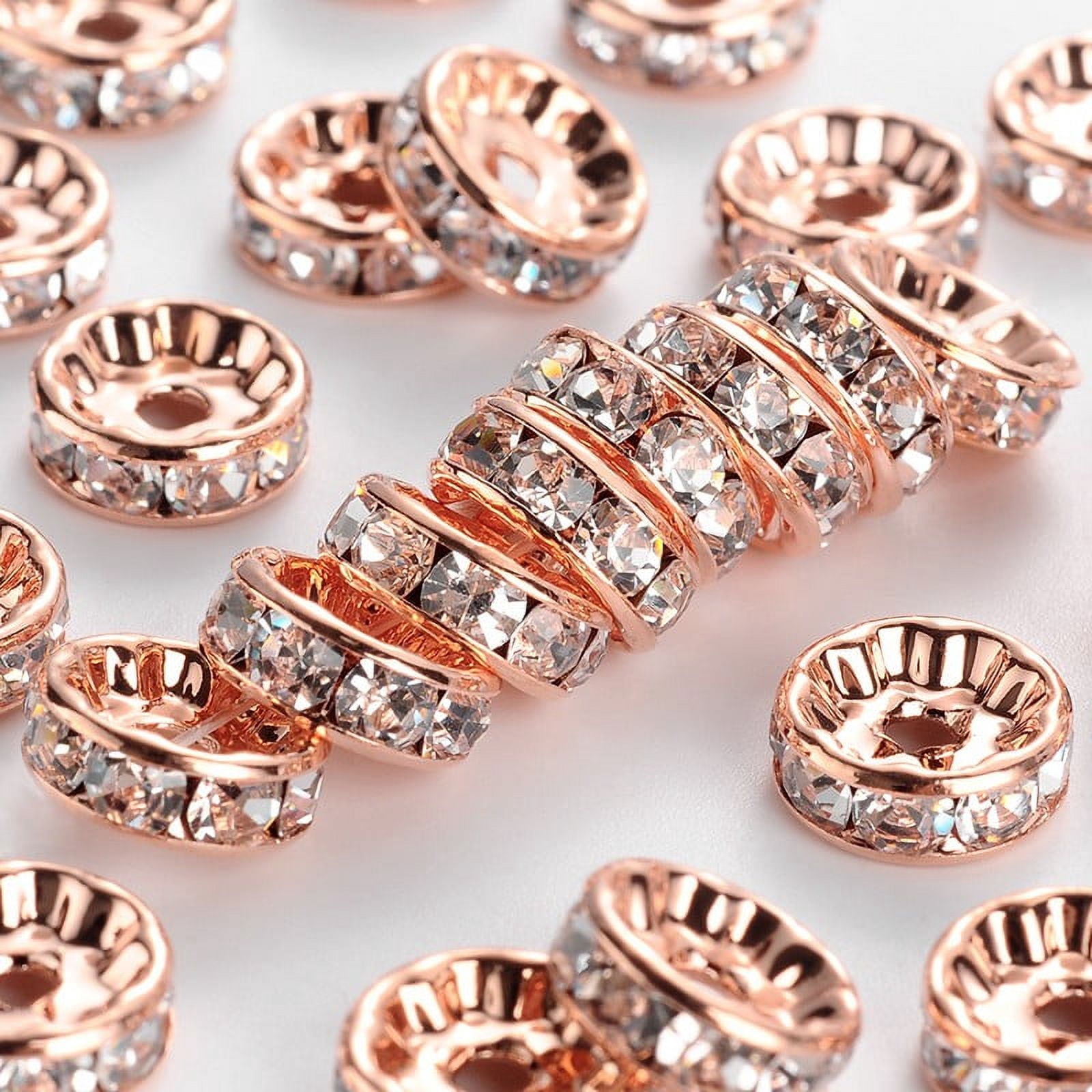 200pcs Brass Rhinestone Spacer Beads Grade AAA Straight Flange Nickel ...