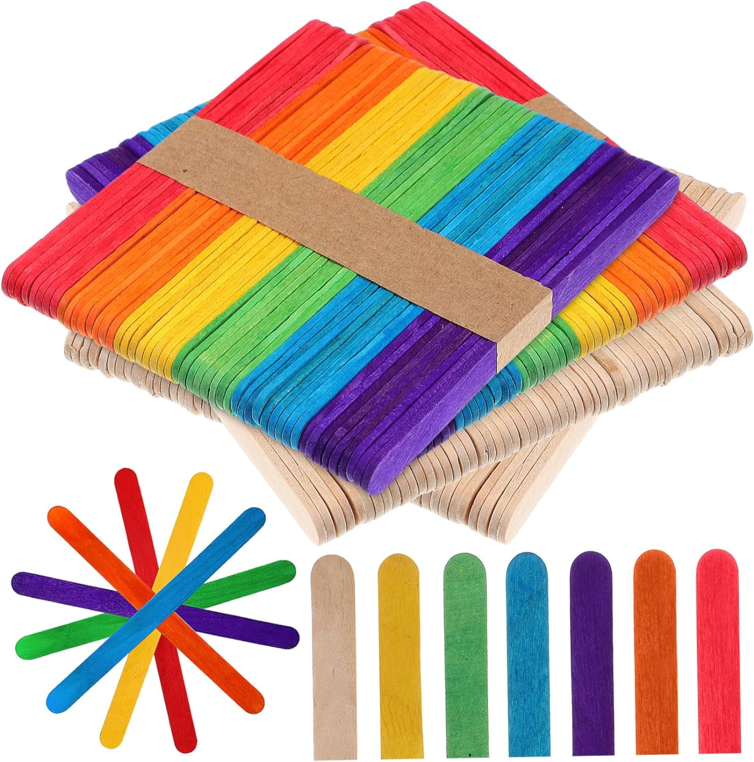 200pcs Building Model Wax Sticks Rainbow Popsicle Stick Wood Mixing ...
