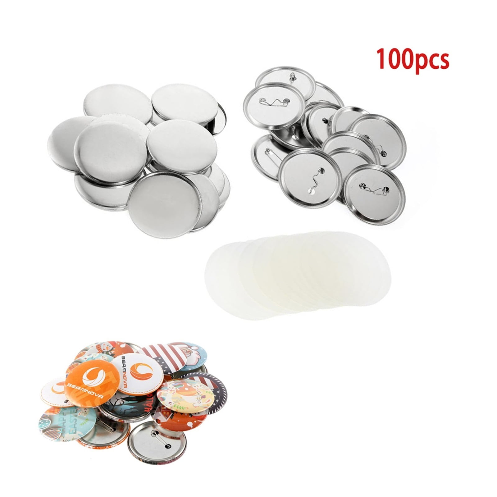 200pcs Button Badge Machine Parts Metal Button Pins Clear Plastic Large ...