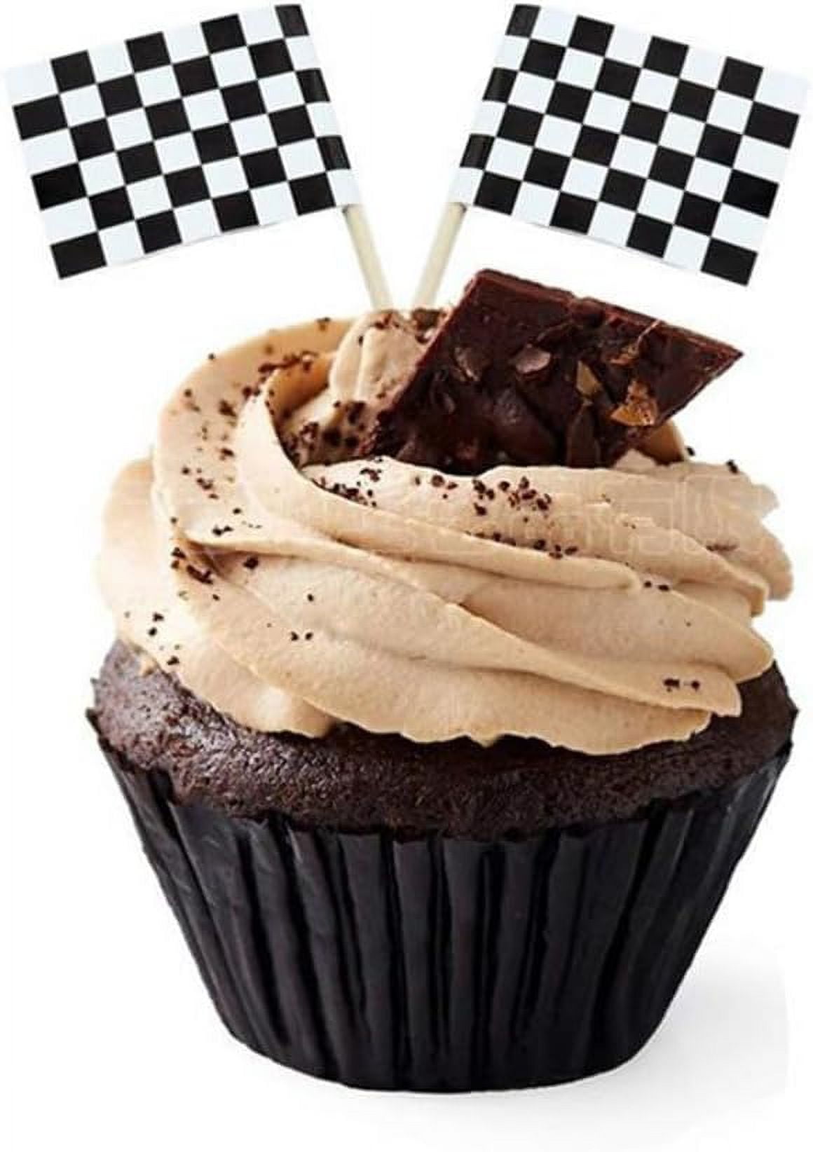 200pcs Cake Decor Black and White Decor Cupcake Topper Checkered ...