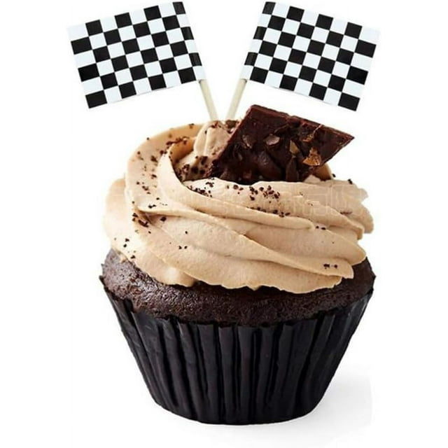 200pcs Cake Decor Black and White Decor Cupcake Topper Checkered ...