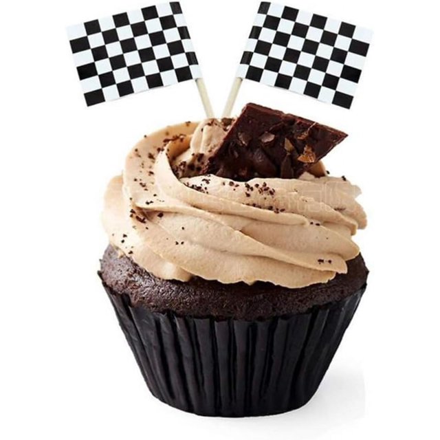 200pcs Cake Decor Black and White Decor Cupcake Topper Checkered ...