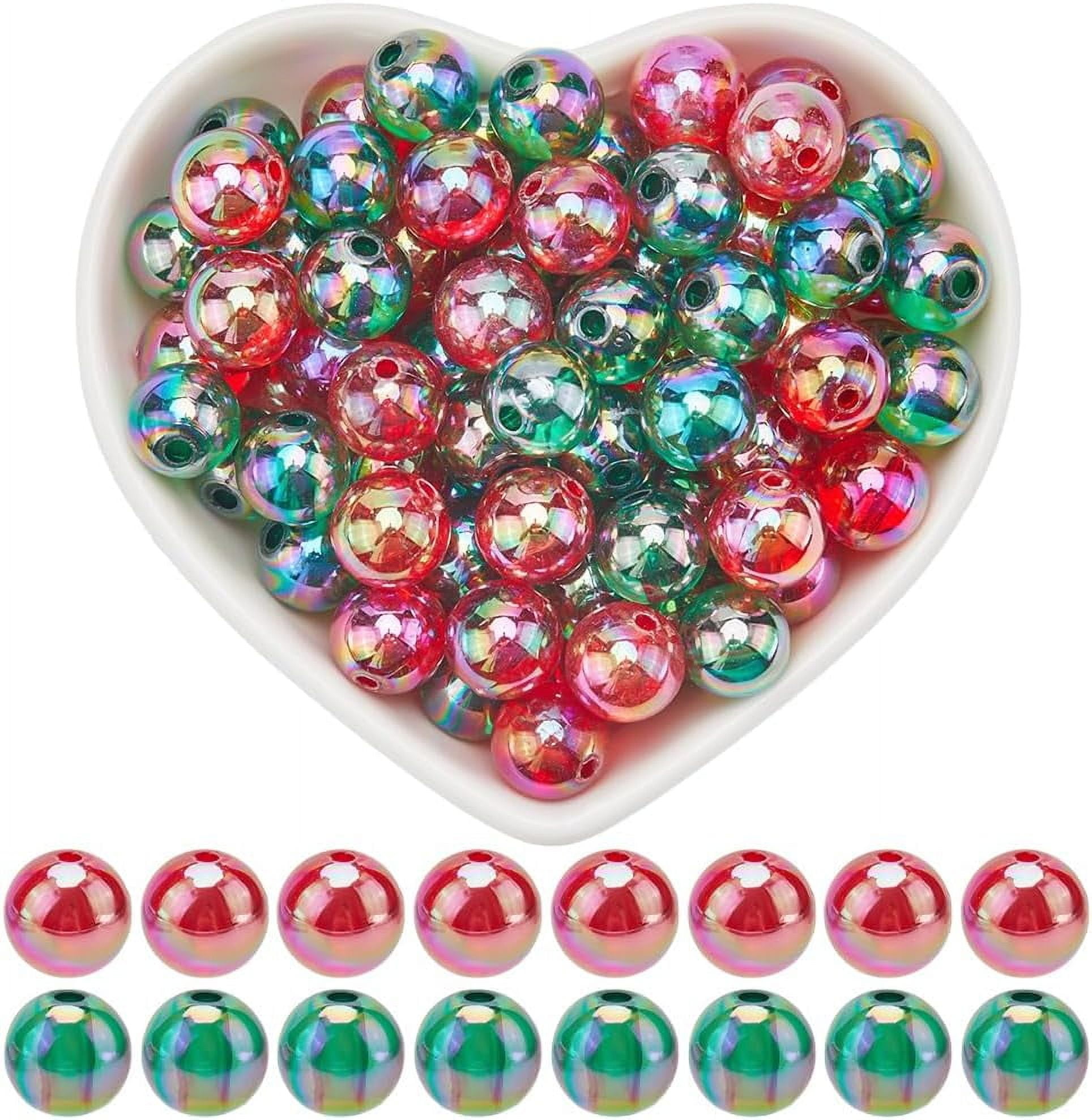 200pcs Christmas Beads 10mm Round Red Acrylic Beads Plastic Transparent ...