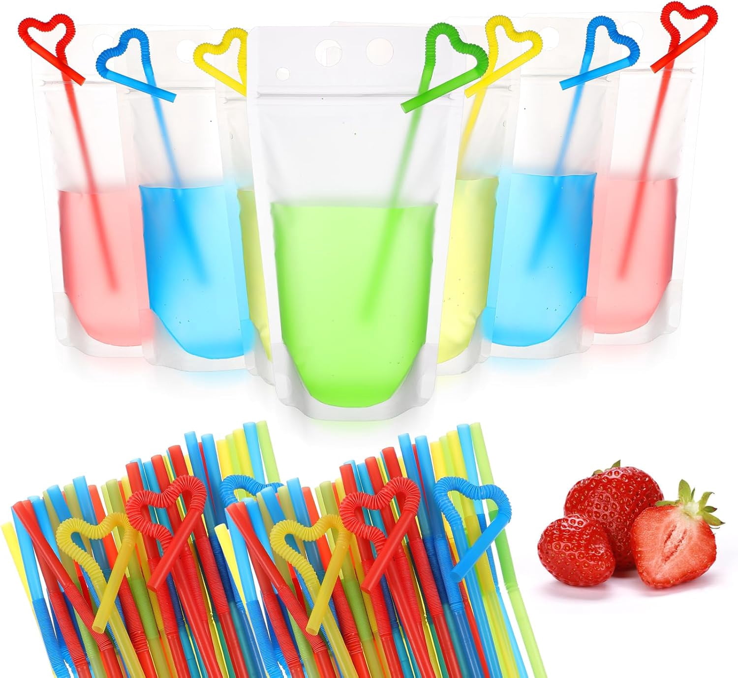 200pcs Clear Drink Pouches with 200 Straws – 16oz Reusable, Leak-Proof ...