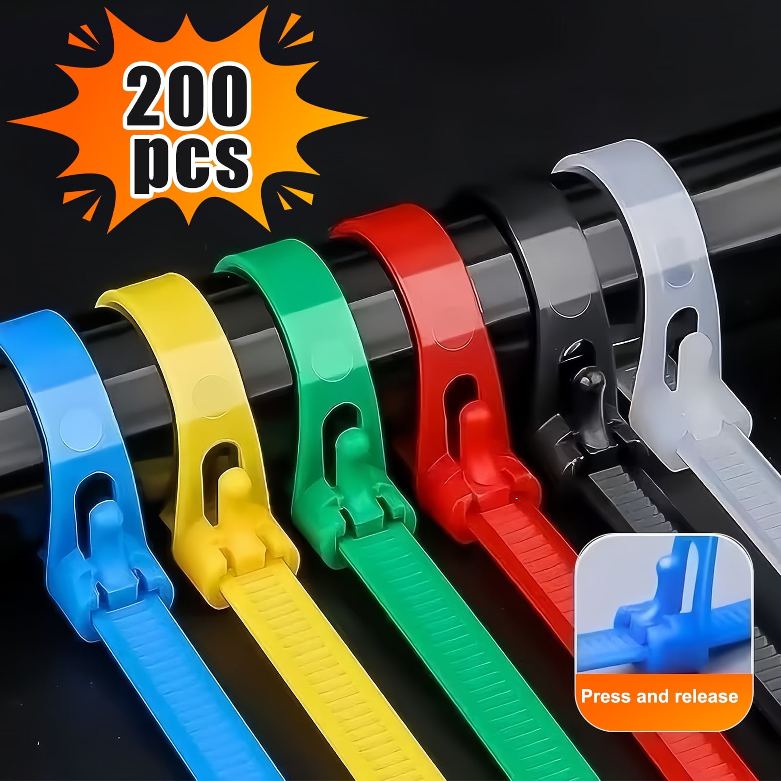 200pcs Colored Nylon Cable Zip Ties, TSV Wire Fasteners Cable Ties ...