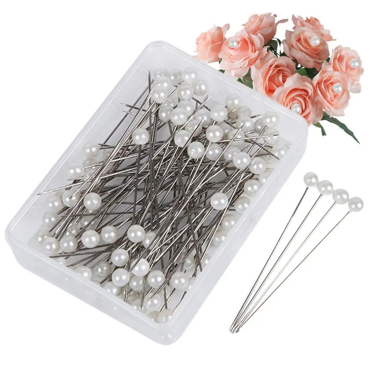 200pcs Corsage Boutonniere Pins, Pearl Sewing Pins, Wedding Bouquet Pins, White Straight Head ...