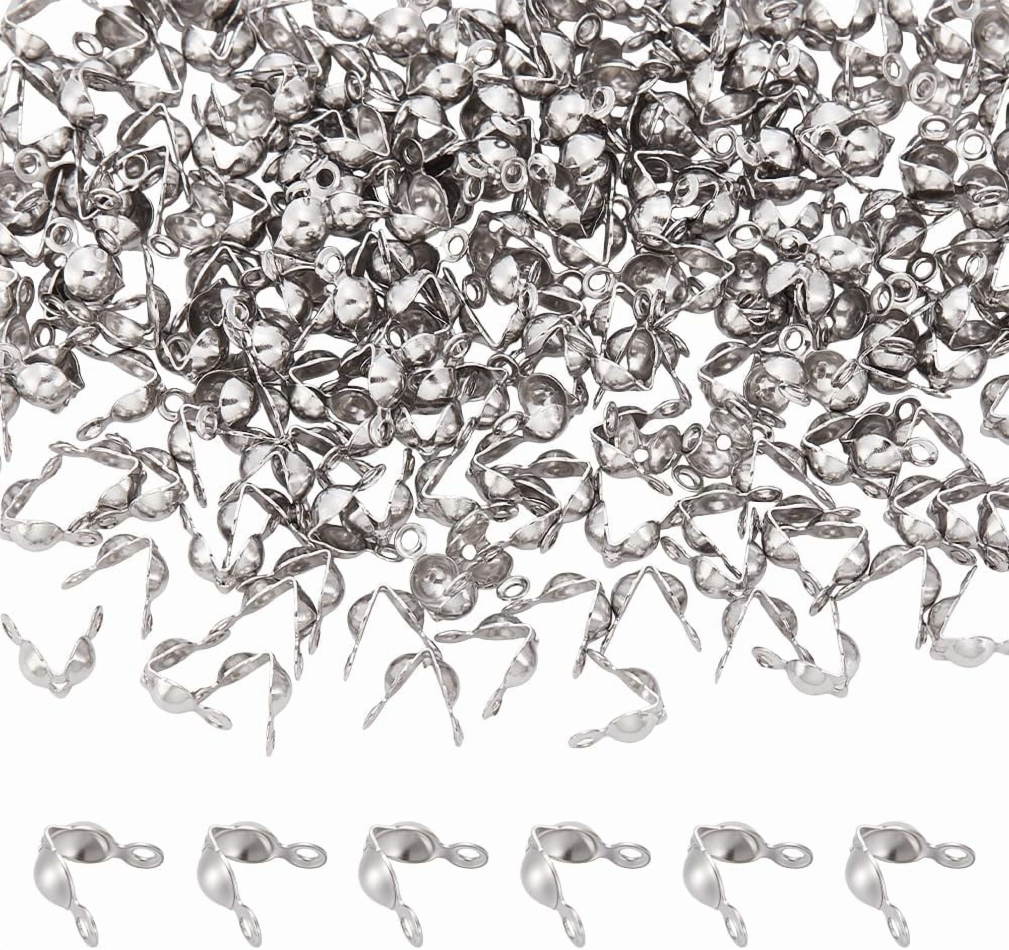 200pcs Crimp End Caps Stainless Steel Calotte Ends 1.5mm Hole Open ...