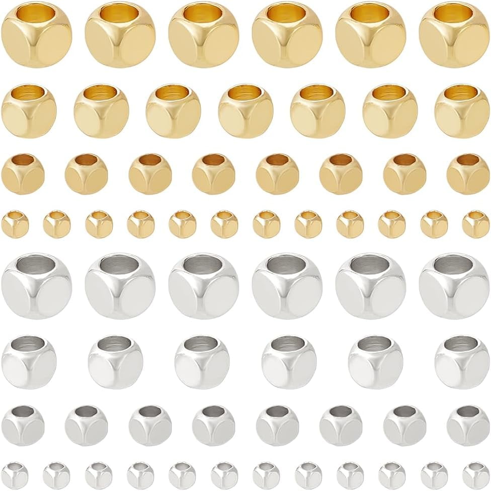 200pcs Cube Spacers Beads 4 Sizes 18K Gold Plated Brass Cube Beads ...