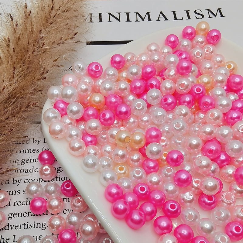 200pcs Fake Pearl Beads 8mm Round Plastic Pearl Beads with Hole for DIY ...
