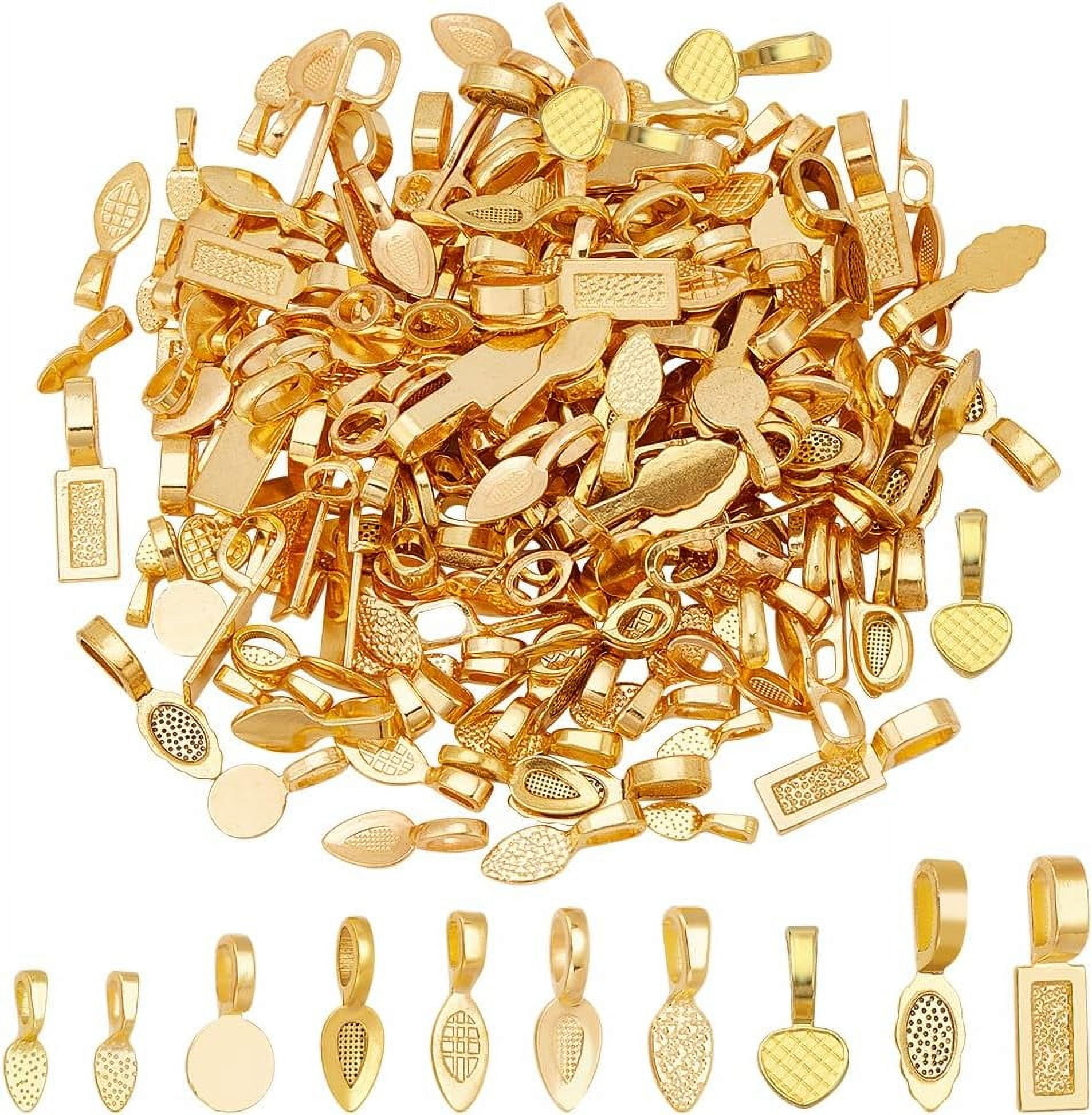 200pcs Flat Pendant Bails 10 Styles Tibetan Gold Bails Alloy Glue-on ...