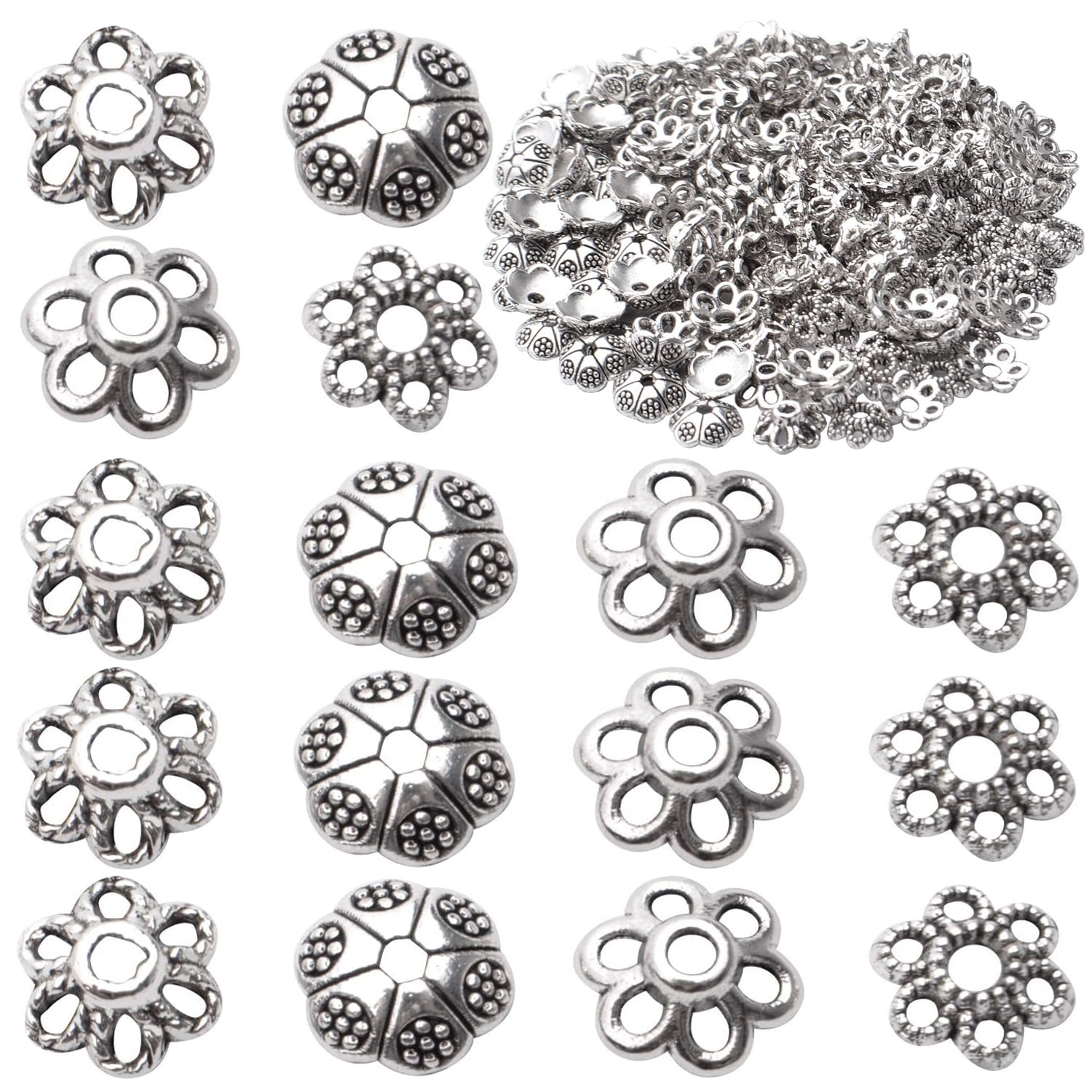 200pcs Flower Bead Caps Alloy Tibetan Style Bead End Caps Spacer Cap ...