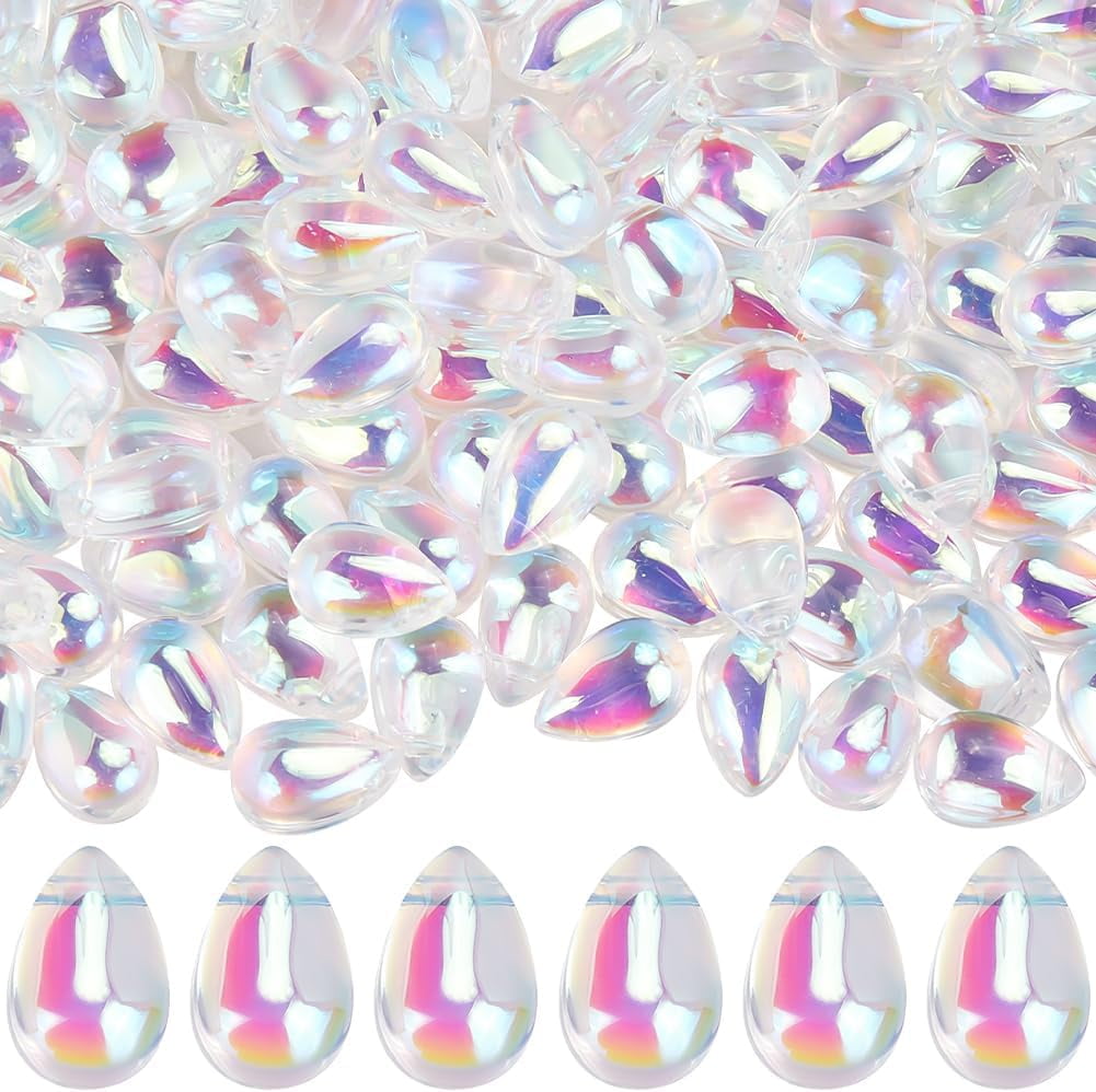 200pcs Glass Drop Beads Water Drop Beads Transparent Clear Ab Color ...