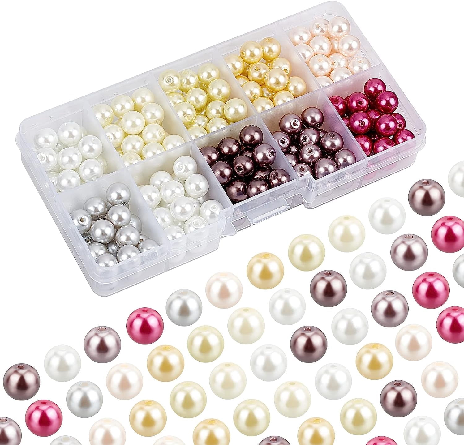 1Box 200pcs Glass Pearl Beads 10 Colors Satin Luster Beads 8mm Tiny ...