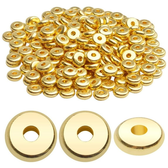 200pcs Gold Flat Round Rondelle Spacer Beads Disc Spacers Loose Beads ...