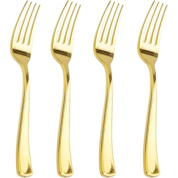 200pcs Gold Plastic Forks - Heavyweight - 7.4 Inch Heavy Duty Forks ...