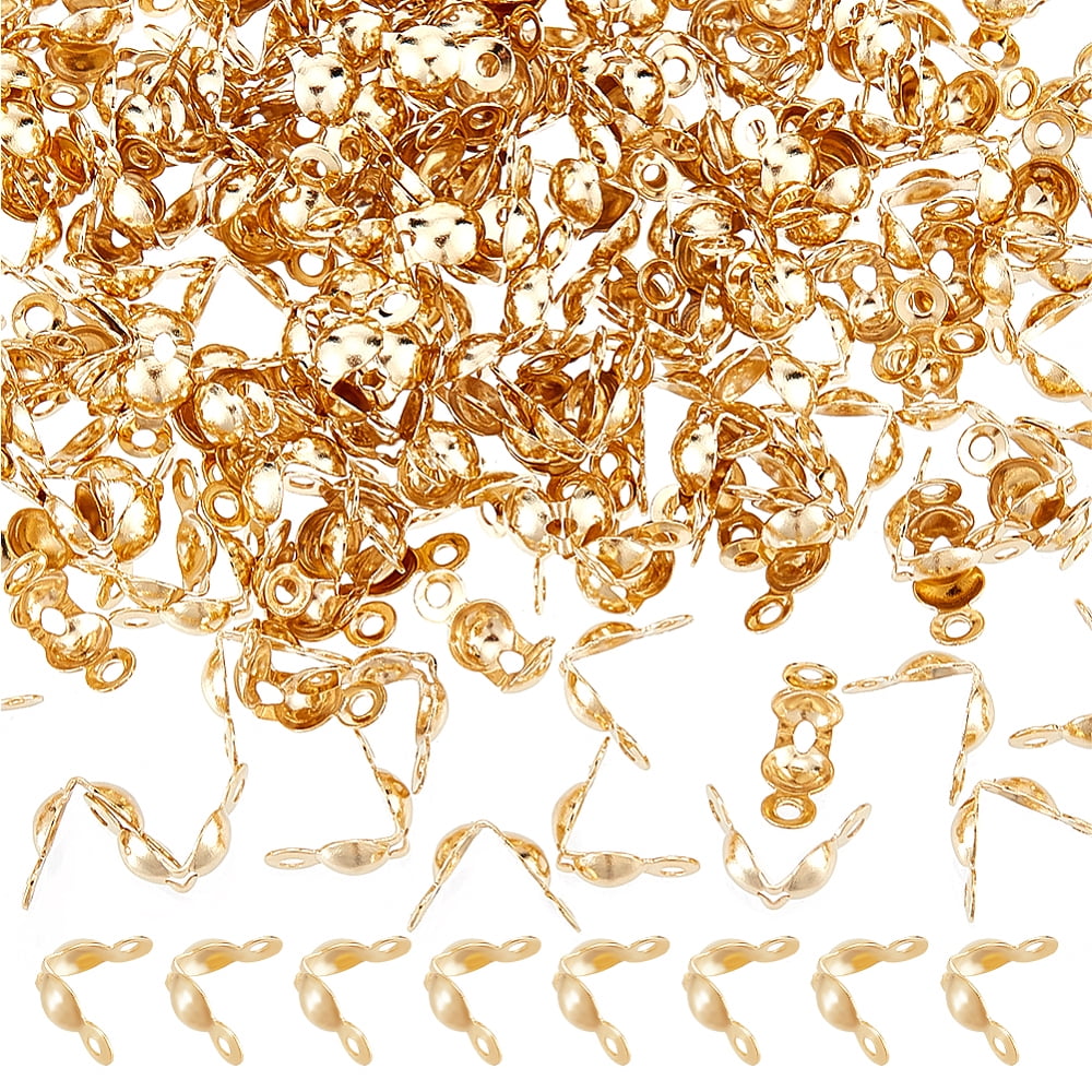 200pcs Golden Bead Tips Stainless Steel Calotte Ends Open Clamshell ...