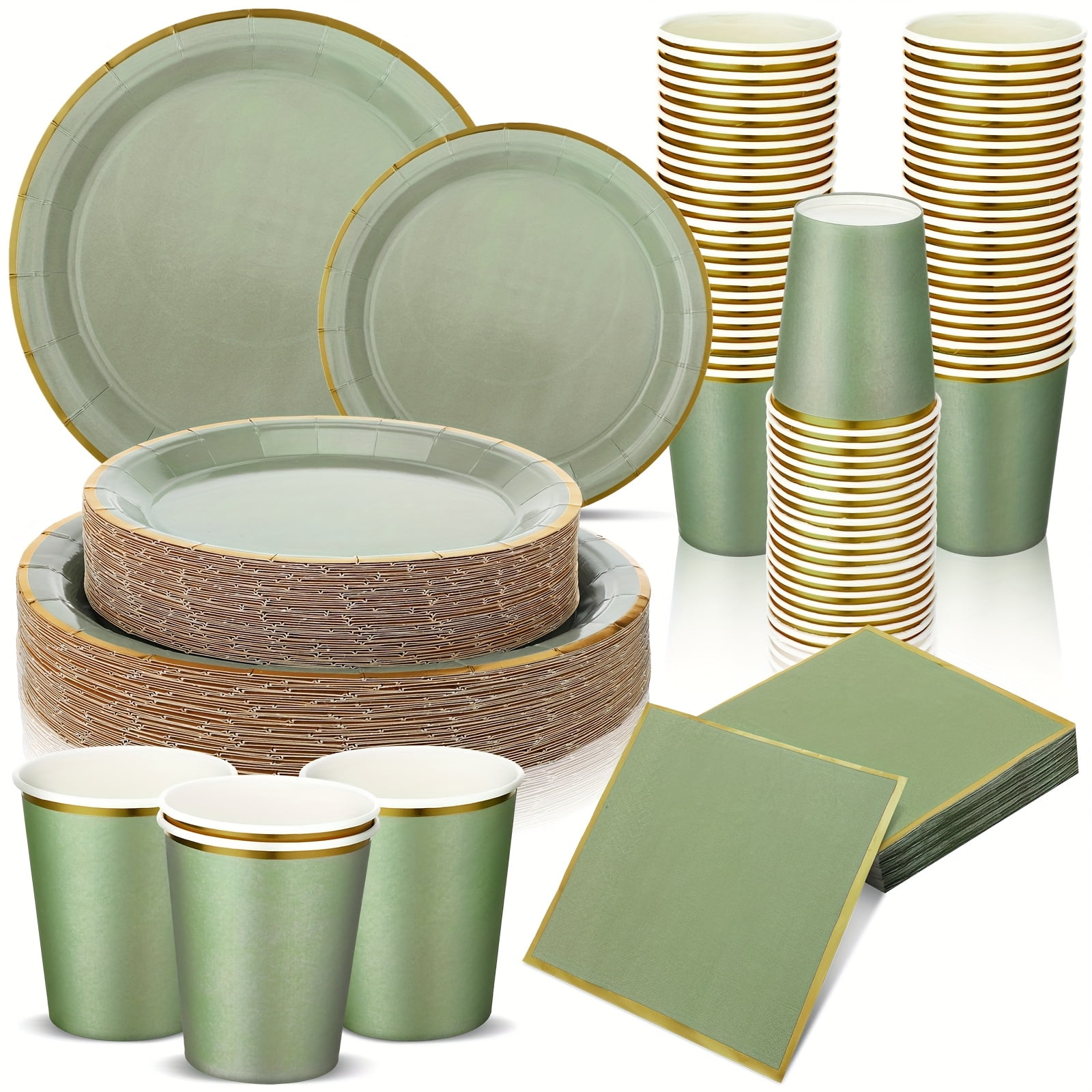 200pcs Good Luck Sage Green Dinnerware Set Sage Party Supplies 50pcs 7 ...