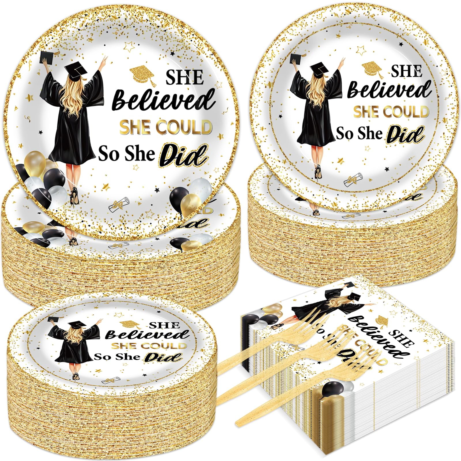 200pcs Graduation Party Supplies SSF20 Decoration 2025 Graduation Gold ...