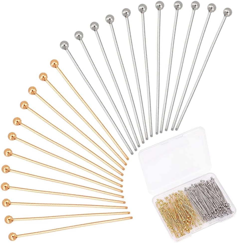 200pcs Jewelry Head Pins 24k Gold Plated 304 Stainless Steel Ball Head ...