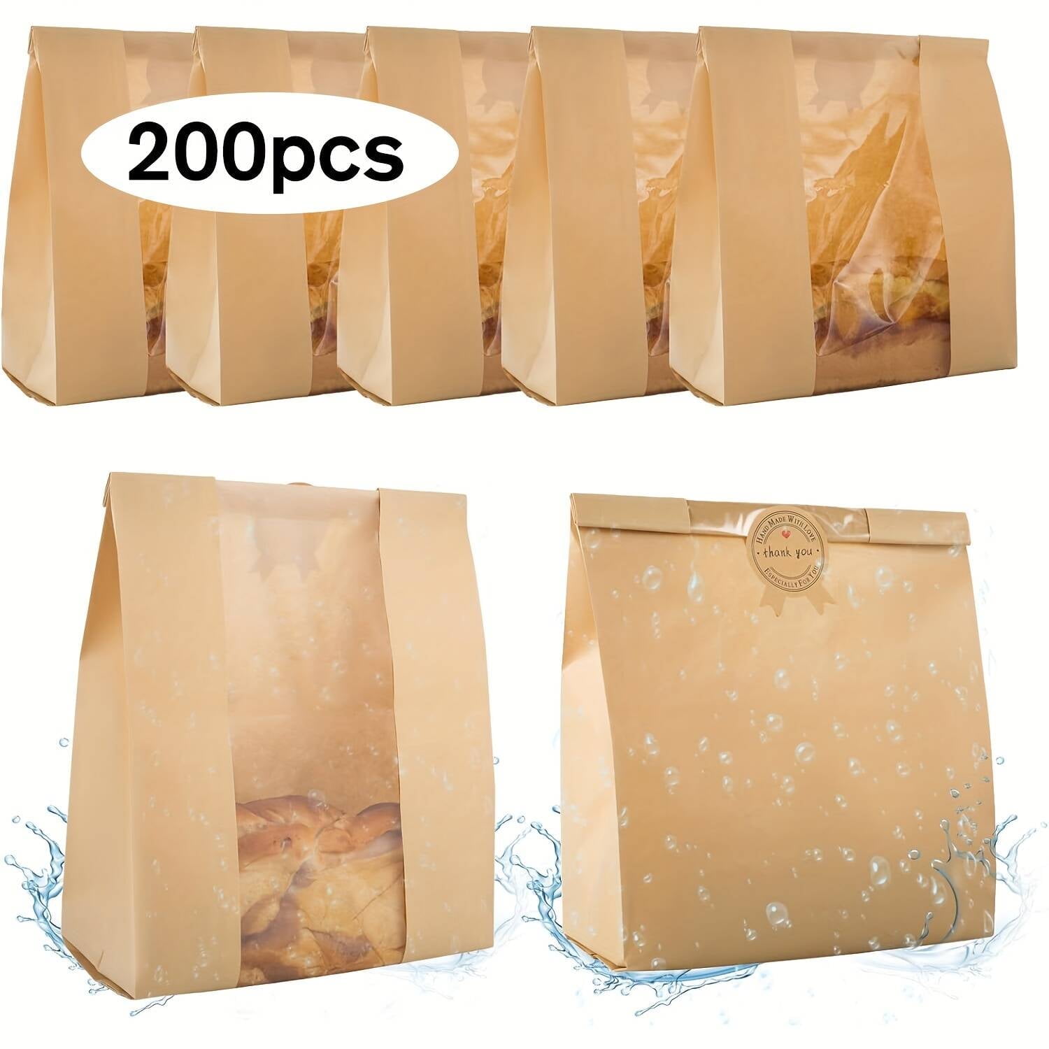 200pcs Kraft Paper Bread Bags, Brown Bakery Bags for Homemade Bread ...