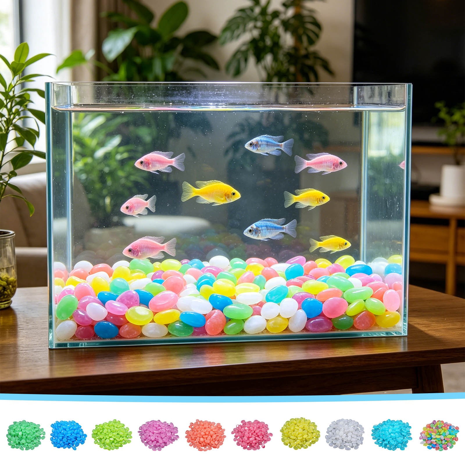 200pcs Luminous Artificial Glowing Stone Pebbles, Aquarium Landscape ...
