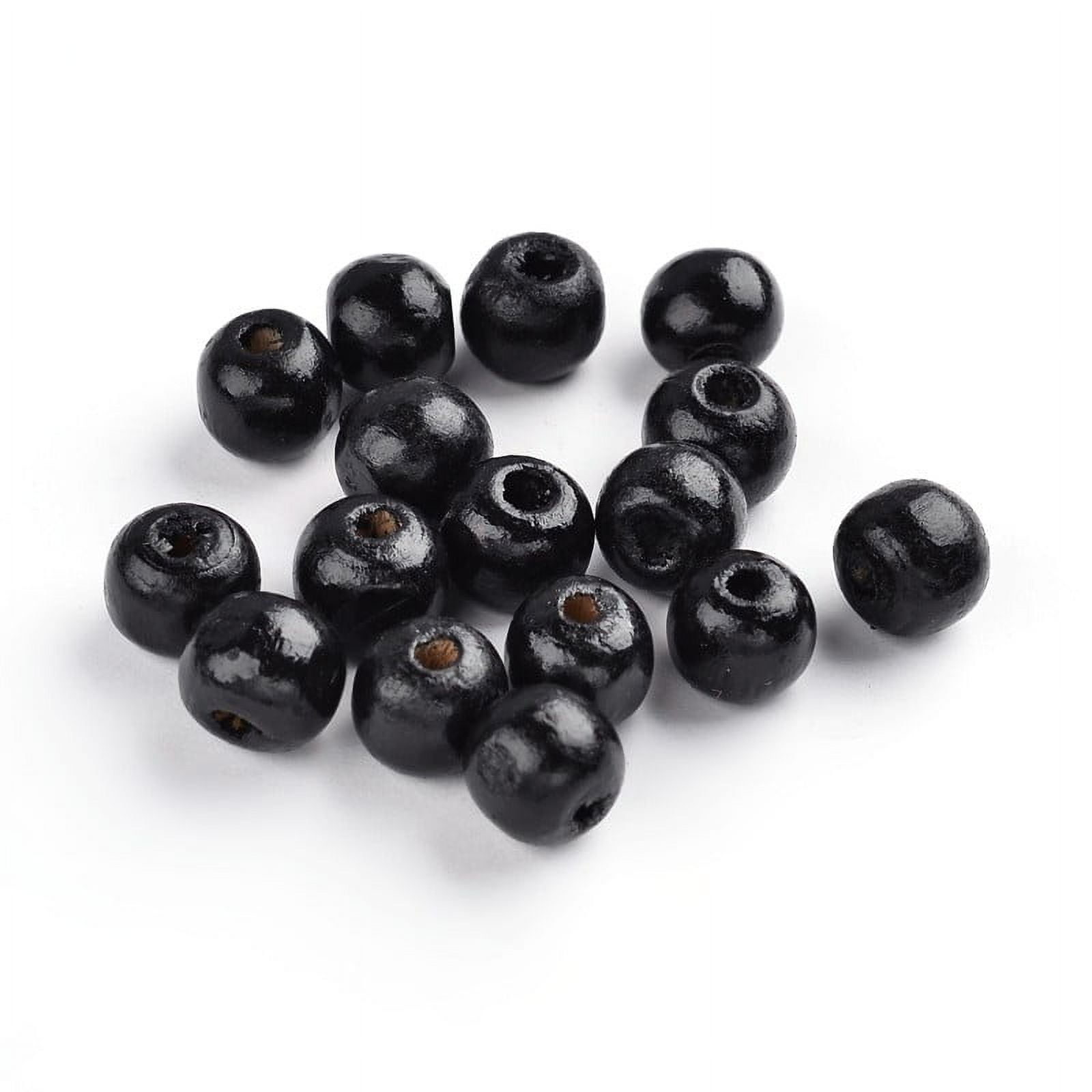 200pcs Maple Wood Beads Dyed Round Lead Free Black 10x8.5mm Hole: 3.5mm ...