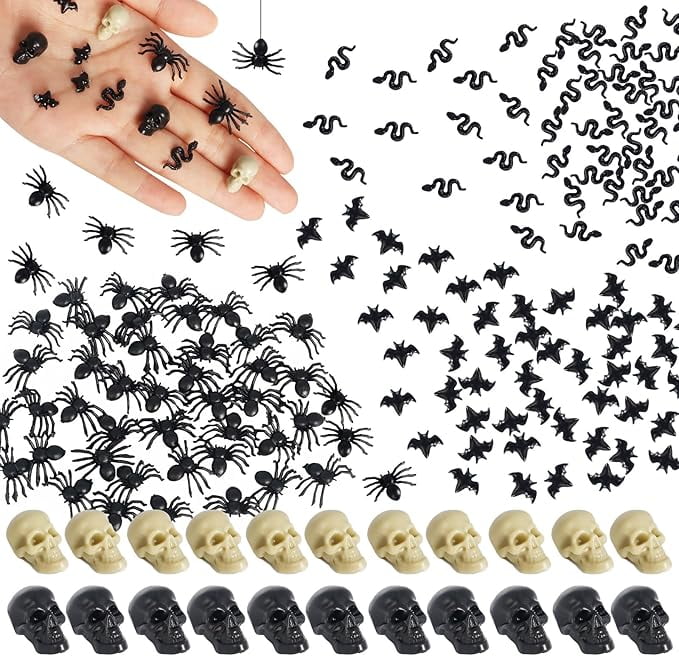Bbiamsleep 200pcs Mini Plastic Spiders Skull Heads Bats Snake Miniature ...