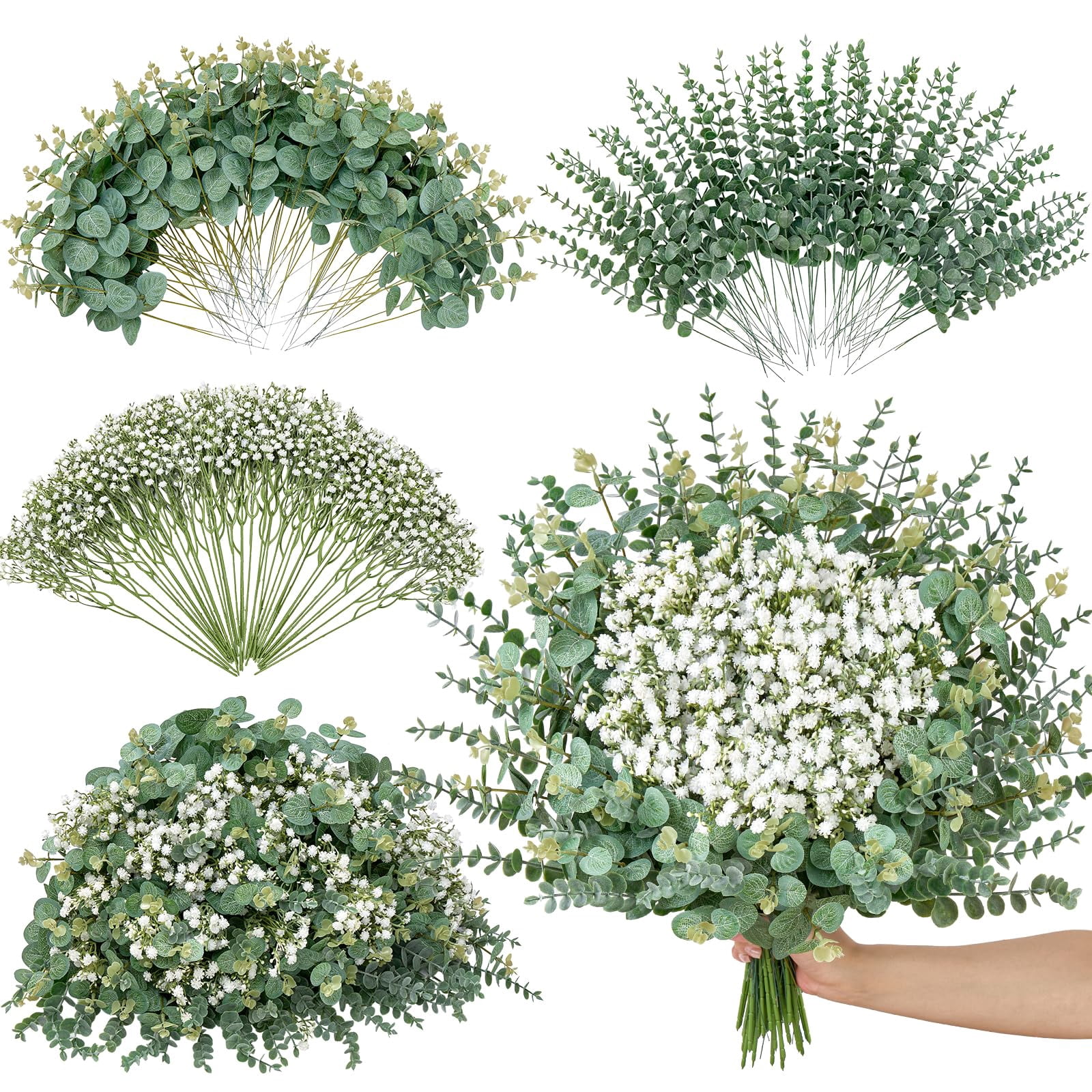 200pcs Mixed Artificial Eucalyptus and Breath Flowers Bulk with ...