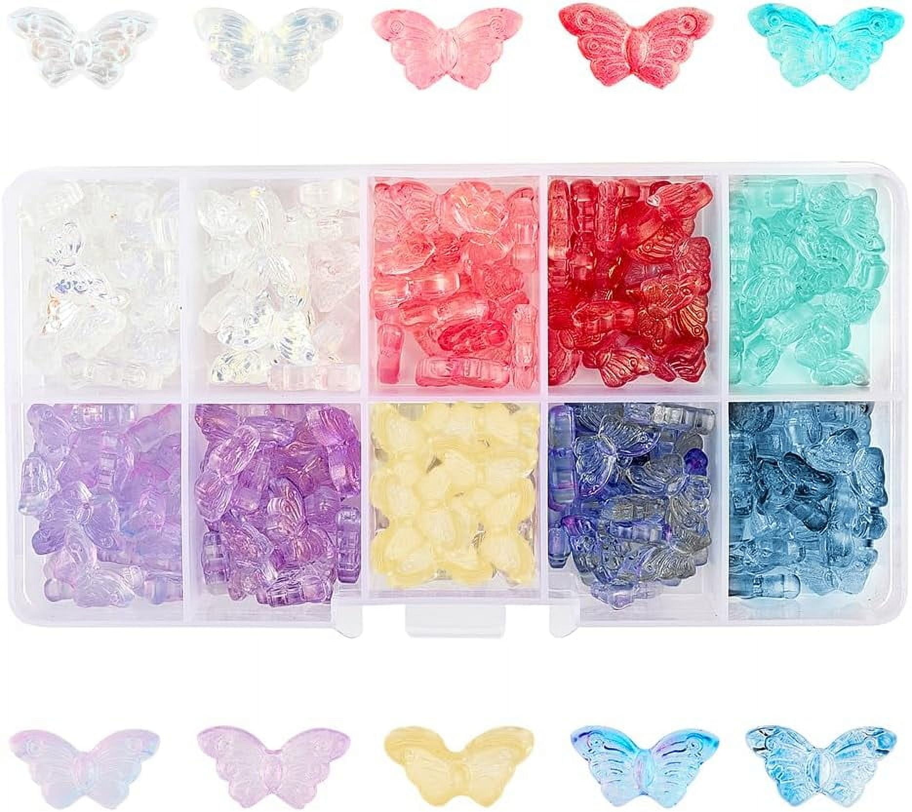 200pcs Mixed Color Butterfly Electroplate Transparent Glass Beads with ...