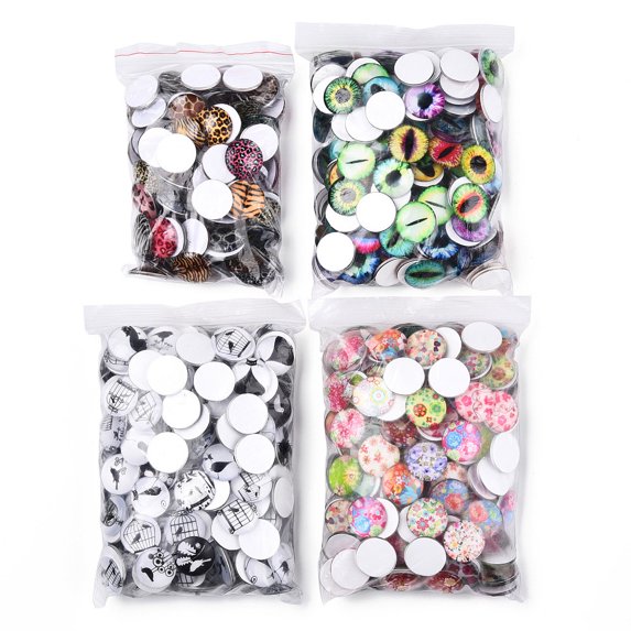 200pcs Mixed Pattern Half Round/Dome Printed Glass Cabochons Mixed ...