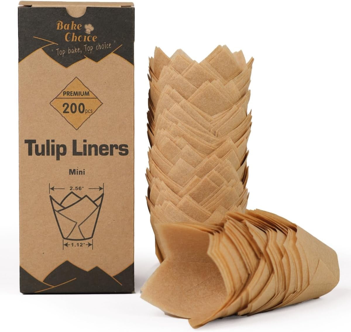 200pcs Natural Mini Tulip Cupcake Liners for Baking Cups, Unbleached ...