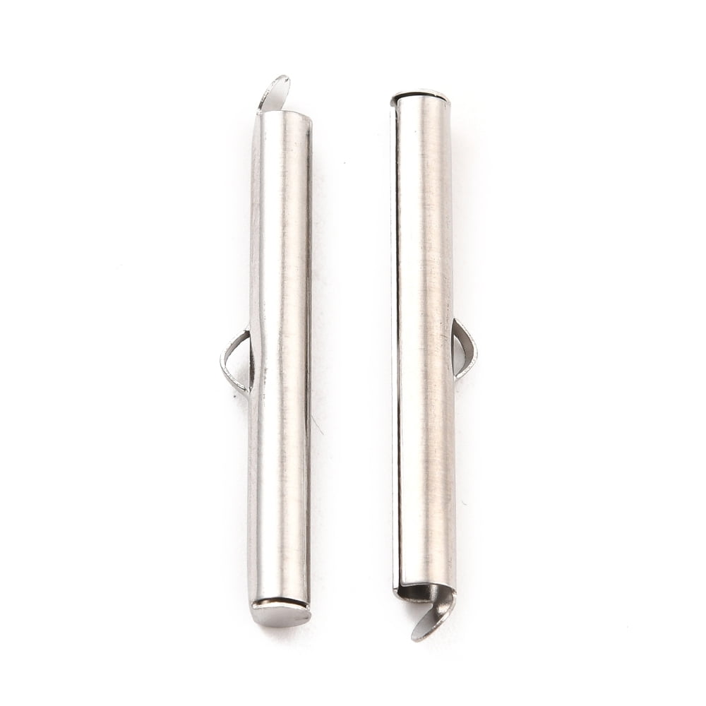 200pcs Non-Tarnish 304 Stainless Steel Slide On End Clasp Tubes Slider ...