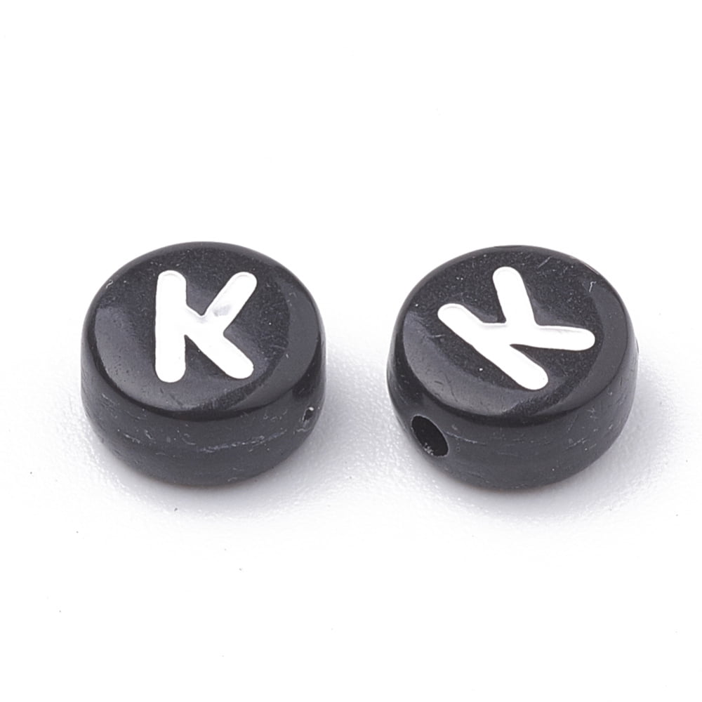 200pcs Opaque Acrylic Beads Letter style Horizontal Hole Flat Round ...