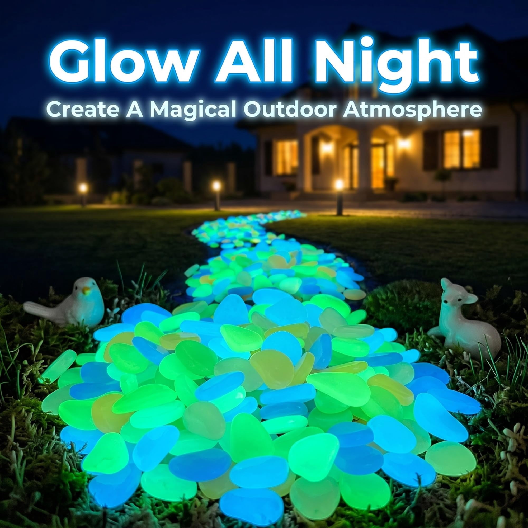 200pcs Orange-yellow Solar Glow In The Dark Pebbles Outdoor Garden ...