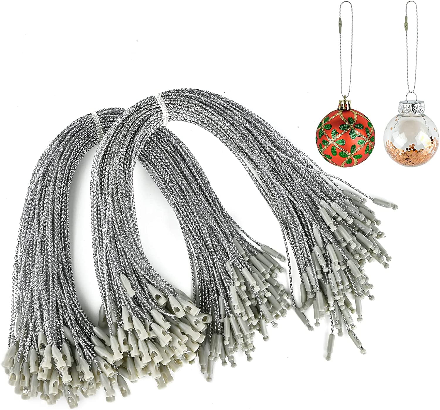 200pcs Ornaments Hangers Strings with Snaps, Gold Precut Locking Ropes ...