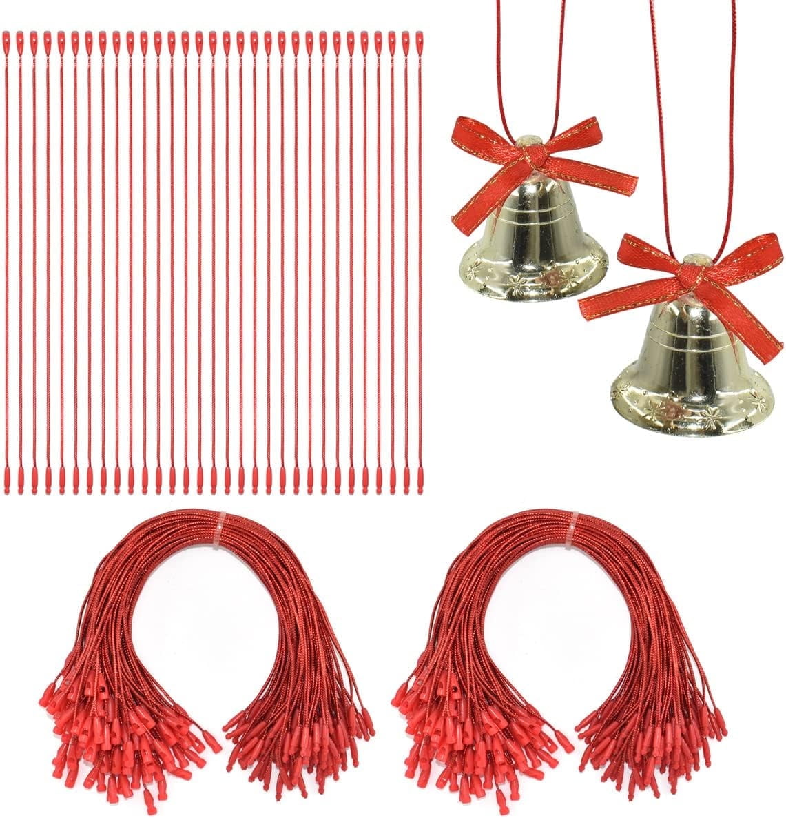 200pcs Ornaments Hangers Strings with Snaps, Gold Precut Locking Ropes ...