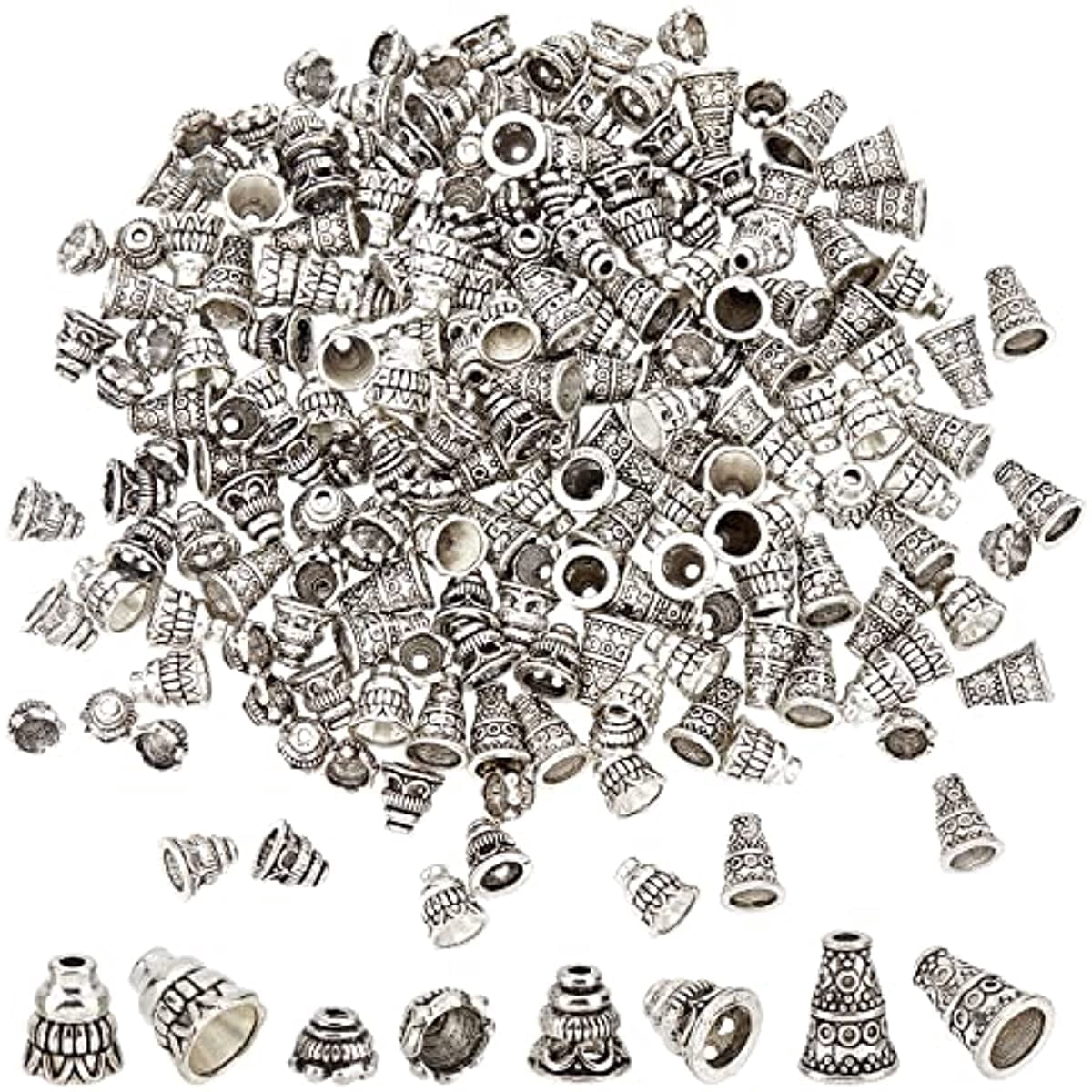 200pcs Pagoda Bead Caps 4 Style 7.5~10mm Bead Cones Tibetan Style Bead ...