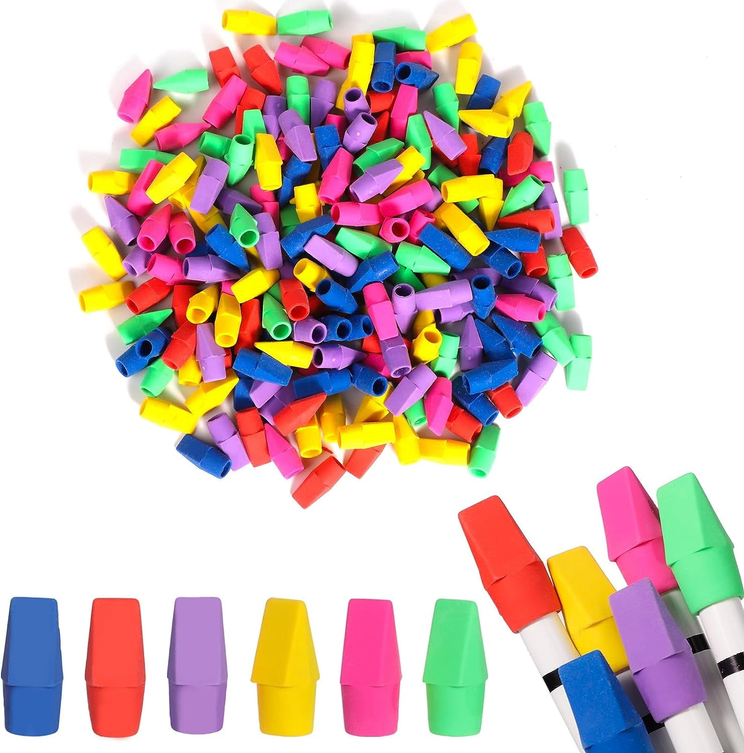 200pcs Pencil Top Erasers, Colorful Pencil Erasers Toppers Pencil Cap ...