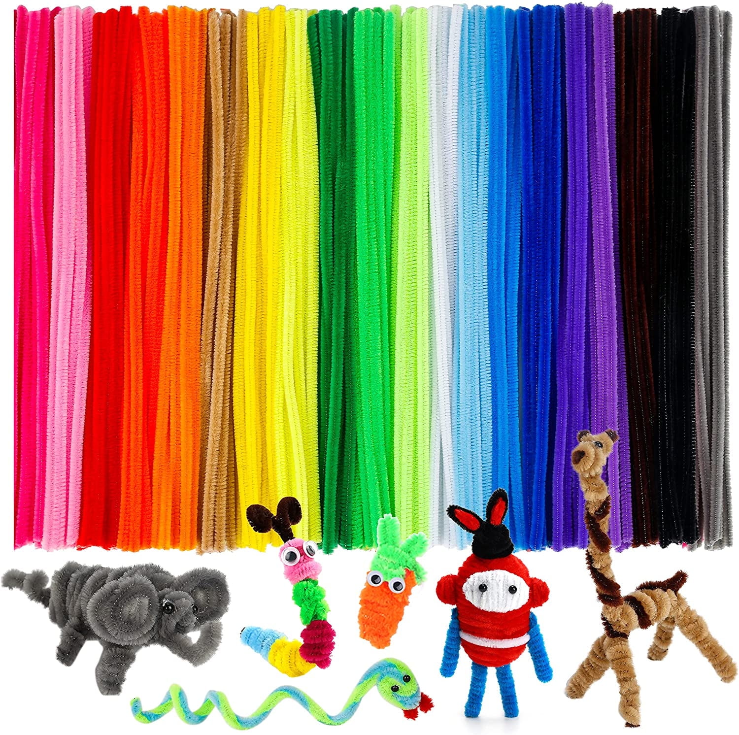 Pllieay 200pcs Assorted Color Pipe Cleaners, 6mm x 12 Inch Chenille Stems for DIY Arts & Crafts ...