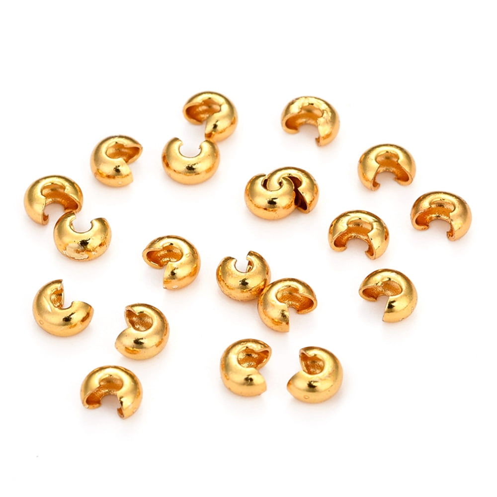 200pcs Real Gold Crimp Bead Covers 4.5 mm Knot Covers Half Round Open ...