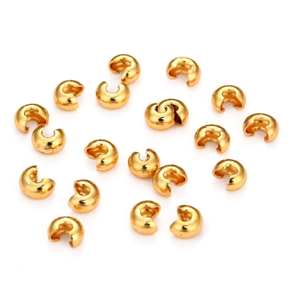 200pcs Real Gold Crimp Bead Covers 4.5 mm Knot Covers Half Round Open ...