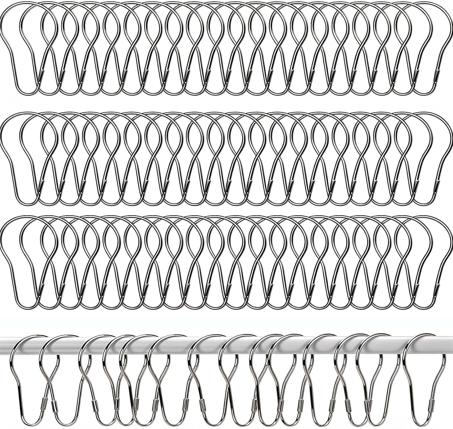 200pcs Silver Shower Curtain Hooks – Rustproof Metal Rings for Bathroom ...