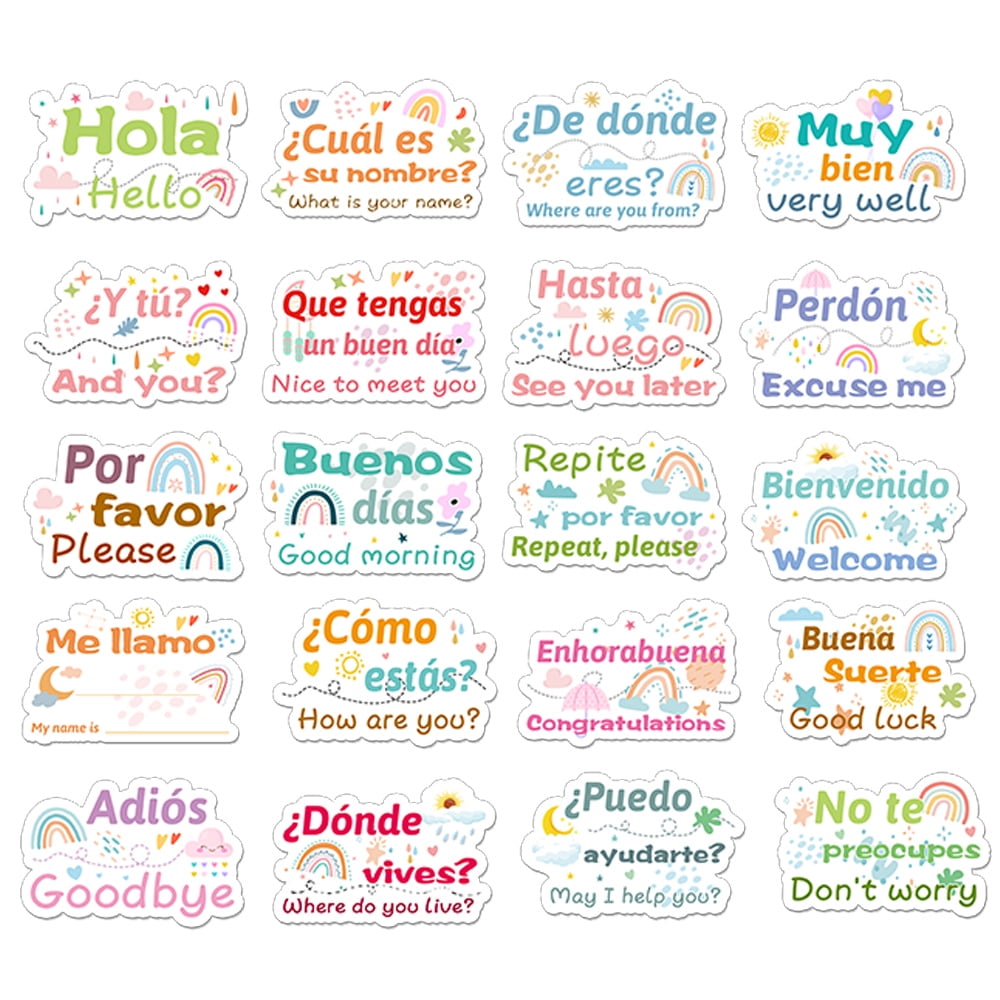 200pcs Spanish Phrases Posters Stickers, Classroom Bulletin Board ...