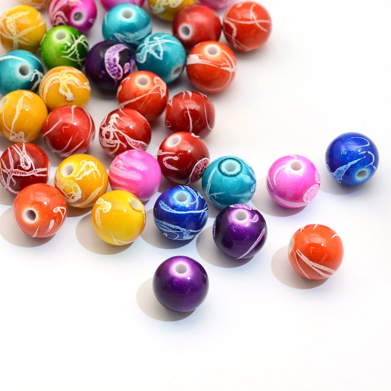 200pcs Spray Painted Drawbench Acrylic Round Beads Mixed color 8mm Hole ...